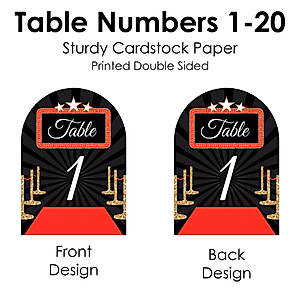 Big Dot of Happiness Red Carpet Hollywood - Movie Night Party Double-Sided 5 x 7 inches Cards - Table Numbers - 1-20