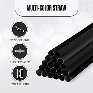 Jumbo Smoothie Straws, 100 pack, 10.5 in, Boba Straw, Extra Wide & Fat, Black, 0.5" Diameter, Large, Polypropylene Plastic, BPA Free, Reuseable for Milkshakes, Tea, Coffee, Bubble Milk | Houseables