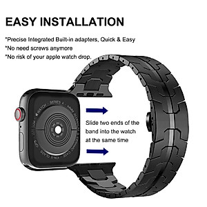 WINGLE Metal Band for Apple Watch Band Ultra 2/Ultra Band 49mm Men, Series 10 46mm, 9/8/7 45mm, SE/6/5/4 44mm, 3/2/1 42mm, Stainless Steel Bands with Folding Clasp iWatch Strap Bracelet, Black/Red