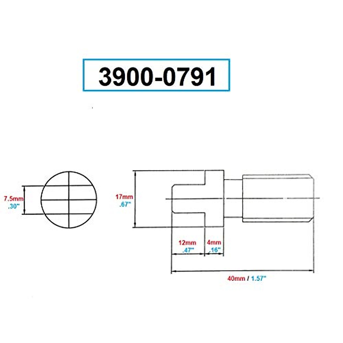 VERTEX 3900-0791 Tang Screw for Mt3 Draw Bar M12 x 1.75
