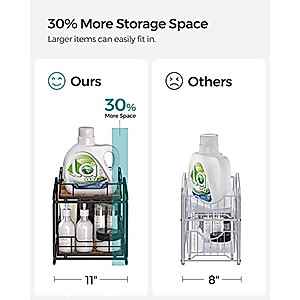 SONGMICS Spice Rack Organizer, Countertop Organizer for Bathroom Kitchen, 2 Tier Space-Saving Counter Shelf with Slide Out Basket Drawers, 14.6 x 11 x 12.6 Inches, Rustic Brown and Black