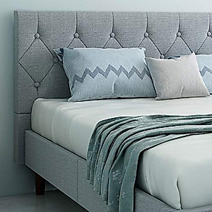 Yegee Upholstered Platform Bed Frame Wood Slat Support No Box Spring Needed Deep Button Tufting Headboard Solid Wood Foot (Grey, Queen)
