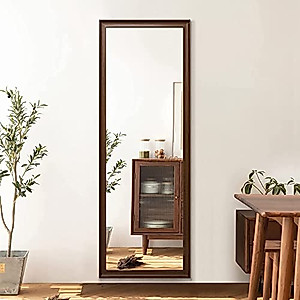 TheiaMo Full Length Mirror Wood Frame, 65×22in Floor Mirror Full Body Mirror with Standing Holder Hanging Wall Mirror, Stand Large HD Mirror, Dressing Mirror for Bedroom/Living Room, Walnut