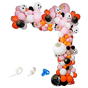 103Pcs Halloween Balloon Arch Garland Kit, Pink Orange Black Balloons Arch with Spider Web Decor, Skull Balloons for Halloween Theme Birthday Baby Shower, Halloween Day Party Decorations
