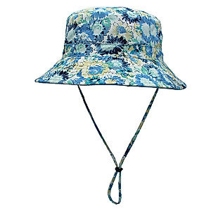 LLmoway Women Packable Sun Hat Lightweight Cotton Fishing Hiking Safari Bucket Hat with Strap Blue