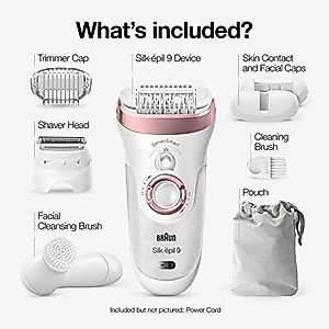 Braun Epilator Silk-épil 9 9-880, Facial Hair Removal for Women, Hair Removal Device, Wet & Dry, Facial Cleansing Brush, Women Shaver & Trimmer, Cordless, Rechargeable, Beauty Kit