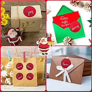 500 Pieces Merry Christmas Stickers Labels for Envelopes 1.5 Inch Joy Peace Love Red Christmas Foil Seal Stickers Roll Holiday Stickers Xmas Labels Roll for Greeting, Sealing, Gifting, Gift Decor