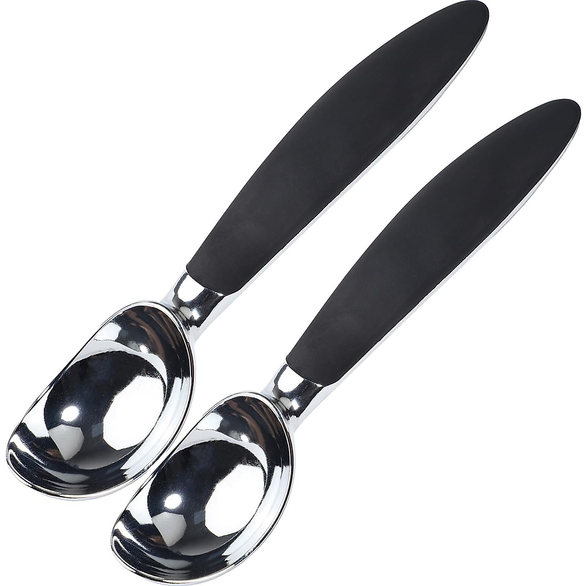 2Pack Ice Cream Scoop - Comfortable Stainless Steel Icecream Scooper With Non-Slip Rubber Grip, Ice Cream Spade Great for Sorbet, Almon,Cookie Dough, Melon (Black&Zinc)