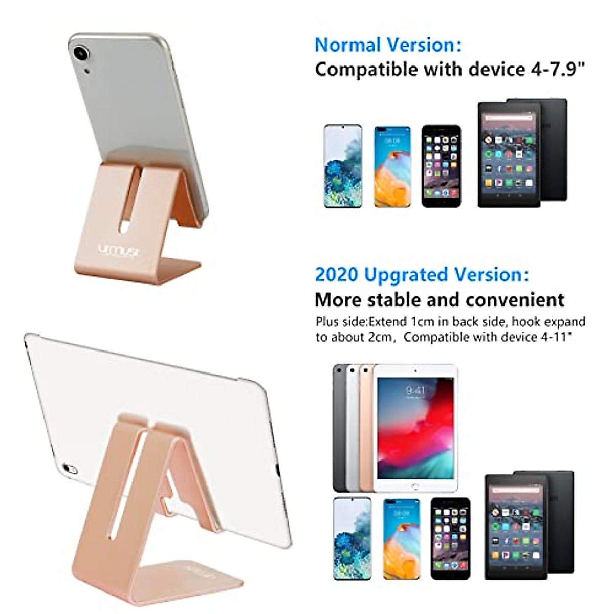 Urmust Cell Phone Stand for Desk Phone Holder Dock Cradle Stand for iPhone 14 13 12 11 Pro Max X Xr 8 Plus 7 6,Tablet(4-10in) [2023 Updated Version] Gold