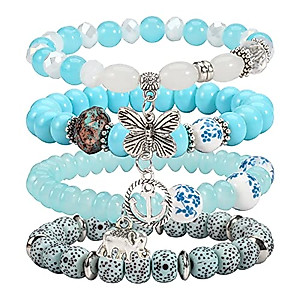 6 Set Butterfly Bracelets for Women and Teen Girls Multilayer Beads Tassel Stretch Bracelet Charm Boho Colorful Jewelry