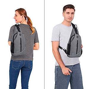 MOSISO Sling Backpack, Crossbody Shoulder Chest Bag Travel Hiking Daypack with Vertical Zipper Pocket&Reflective Strip, Grey