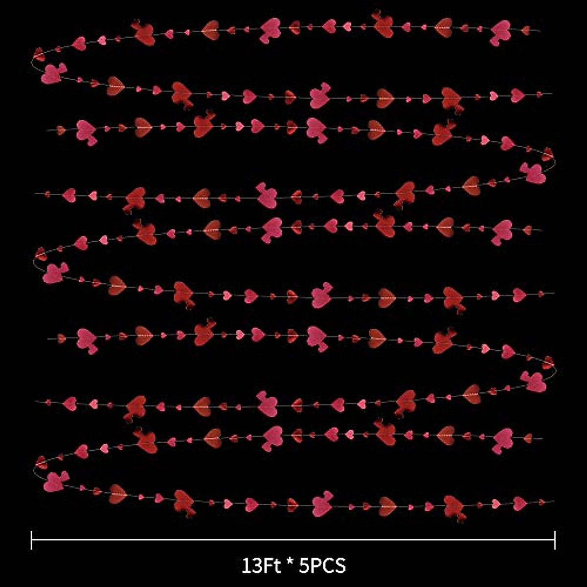 BEISHIDA 66 Ft Red Love Heart Garland Hanging Double Sided Glitter Metallic Paper Streamer Banner for Valentine's Day Decoration Anniversary Bachelorette Engagement Wedding Bridal Party 5 Packs