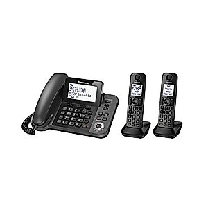 Panasonic KX-TG572SK DECT 6.0 Plus Corded / Cordless Combo Phone System with 2 Cordless Handsets (plus one corded handset) (Renewed)
