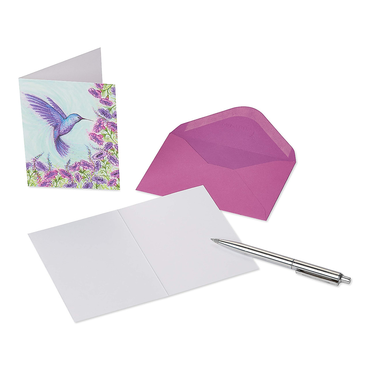 Papyrus Blank Cards with Envelopes - Designed by Bella Pilar, Purple Hummingbird (14-Count)