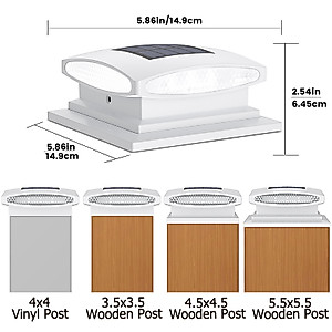 SIEDiNLAR Solar Post Cap Lights Outdoor, 2 Modes 24 LED Solar Powered Fence Deck Light for 4x4 5x5 6x6 Posts Garden Patio Decoration Warm White & Cool White, White (6 Pack)