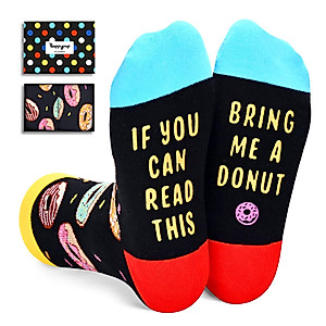 HAPPYPOP Donut Socks Donut Gifts Kids, Fun Crazy Gifts For Girls Boys, If You Can Read This