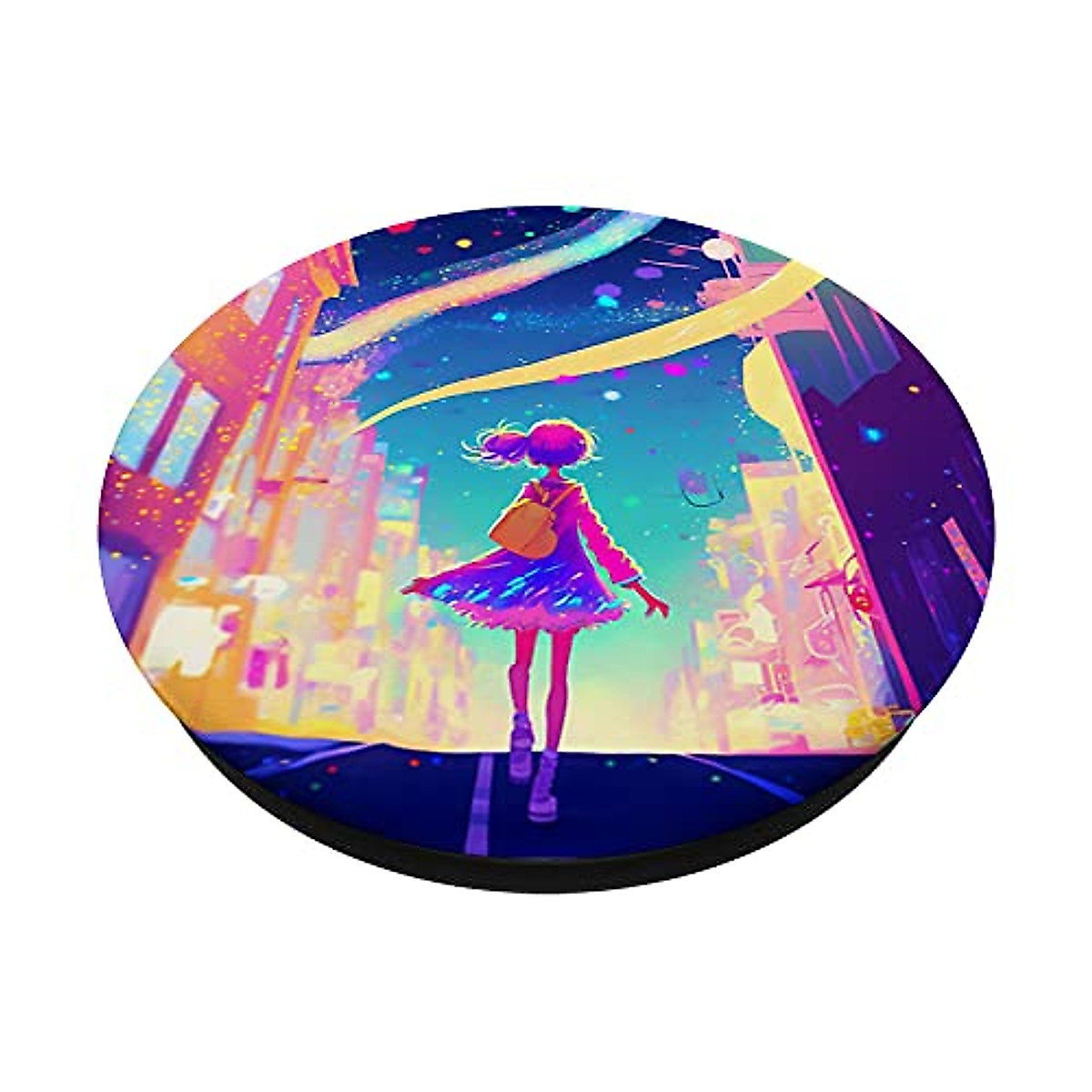 Cyberpunk Vaporwave Colorful Girl City Trippy Art PopSockets Swappable PopGrip