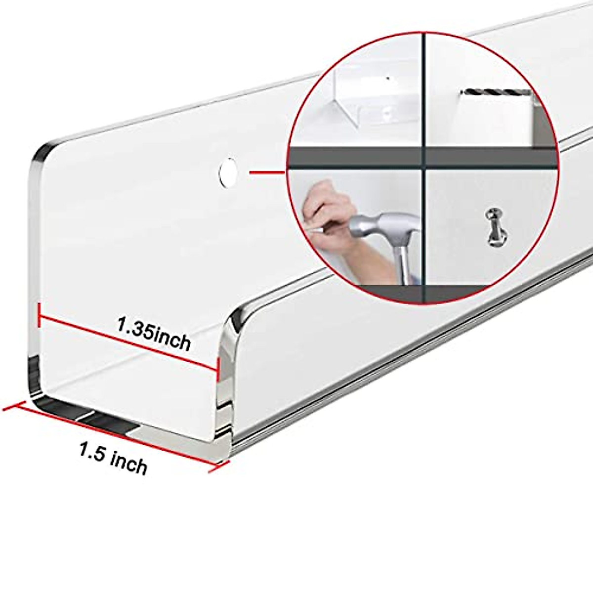 Cerpourt 8 Pack 12'' Clear Vinyl Record Display Shelf,Acrylic Album Vinyl Record Holder Wall Mount and Display Your Favorite LP Records in Style