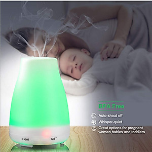 XINGFENSIFNE 300ml Cool Mist Humidifiers for Bedroom With 7 LED Night Light, Ultrasonic Aromatherapy Diffuser with Remote Control Whisper-Quiet Operation,Auto Shut-Off and Timer(3.9 x 6.3 inch)