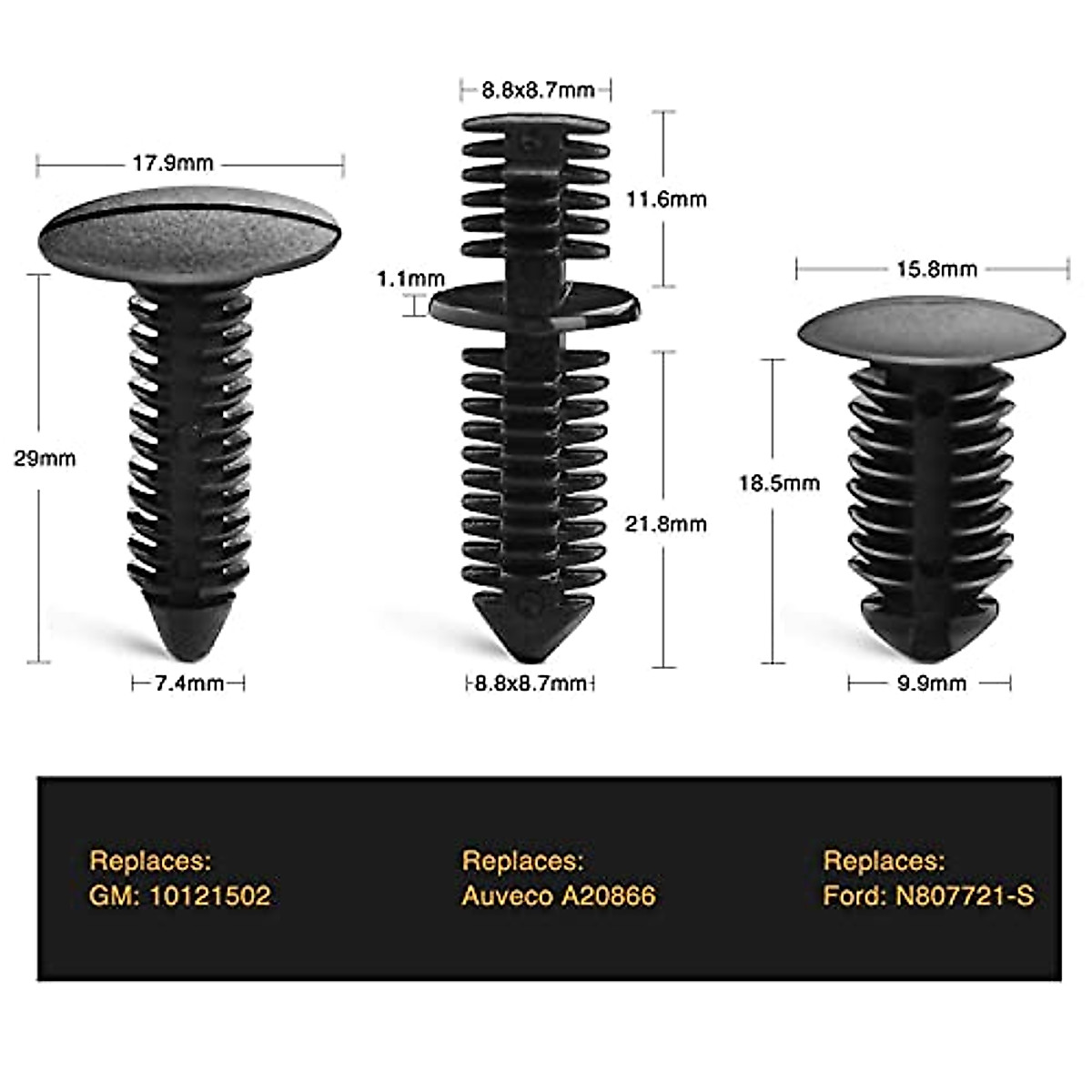 GOOACC 146PCS Nylon Bumper Shield Retainer & Double End Xmas Tree Retainers Clips Universal Auto Body Shield Retainer Fastener Clip Assortment- Bonus Fastener Remover