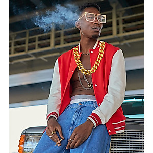 FACATH 80s/90s Women Hip Hop Costume Kit Rapper DJ Sunglass for Girls, Lassic Oversized Hippie Glasses for 80s 90s Hip Hop Costume, Square Retro Gold Frame Hip Hop Glasses (Clear)