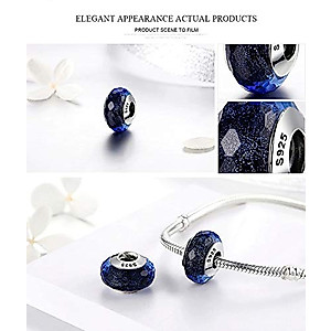 BOLENVI Sapphire Galaxy Blue Murano Glass 925 Sterling Silver Dangle Pendant Charm Bead For Pandora & Similar Charm Bracelets or Necklaces