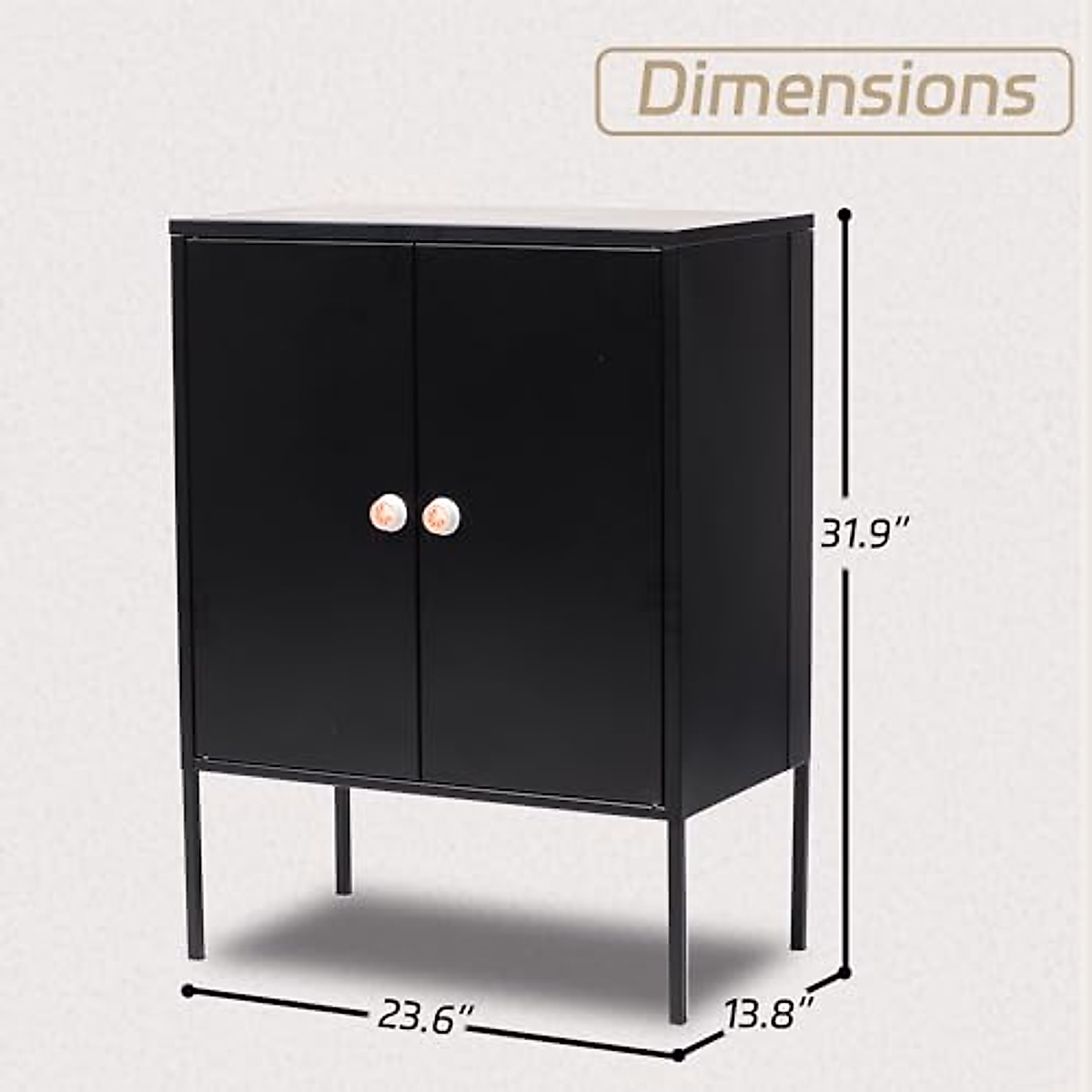 STSDOHAB Black Metal Storage Cabinet -Black Free Standing Cupboard for Kitchen, Entryway, Bathroom, and Office File Storage - Easy Assembly Sideboard and Buffet