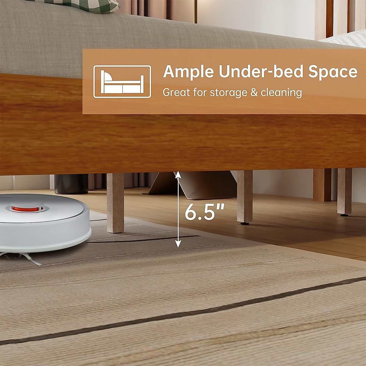 Solid Wood Bed Frame with Headboard, Bed Frame Wooden Platform Mattress Foundation Bed Frames with Storage, Wooden Slats Support, No Box Spring Needed, Under Bed Storage, Easy Assembly, Natural