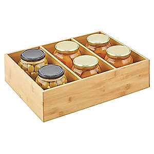 mDesign Bamboo Divided Tea & Food Storage Organizer Container Box - Wooden Holder Case for Tea Bags, Coffee, Snacks, Sugar, Sweeteners, and Small Packets - Echo Collection - Natural Wood