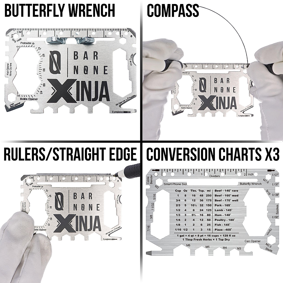 50 in 1 Credit Card Multitool Wallet Multi Tool Money Clip Clips Xtreme Ninja EDC Gerber Leatherman Knives Utility Knife Slim Wallets Minimalist Survival Everyday Carry | BAR NONE Xinja, Stainless