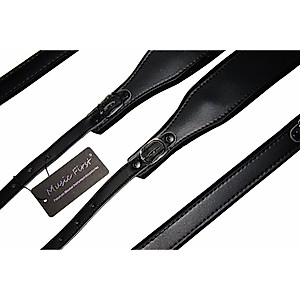 MUSIC FIRST Black Genuine Leather Super Wide Thick Comfortable 96 120 BASS Accordion Shoulder Strap Set Accordion Belt With FAST-ON BACK STRAP