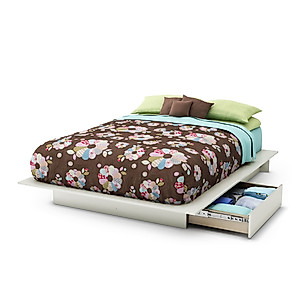South Shore Step One Full/Queen Platform Bed (54/60'') with drawers, Pure White