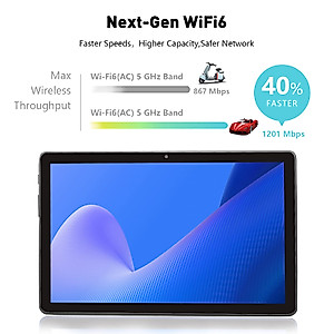 Tablet 10 Inch,Android 11 Tablet AX WiFi 6+2.4&5GWifi,3GB RAM 32GB ROM Storage,IPS HD 1332x800 Screen,Quad Core Processor,5MP+8MP Camera,Bluetooth 5.0,6000 mAh Battery,Leather Fine Grain(Grey)
