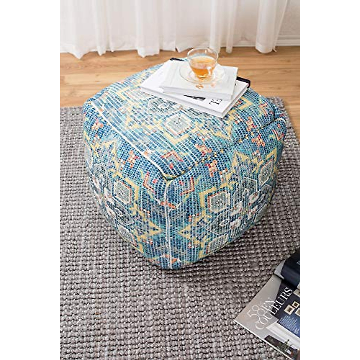 Anji Mountain Square Pouf , 20" x 20" x 20", Blue and Gray