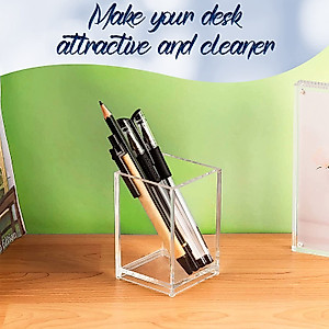 Acrylic Pen Holder for Desk - Includes Metal Keychain – Acrylic Pencil Holder Clear Makeup Brush Holder – Acrylic Desk Accessories, Stationery Organizer for Office Desk Accessory - 1-Piece, 2.6x2.6x4"