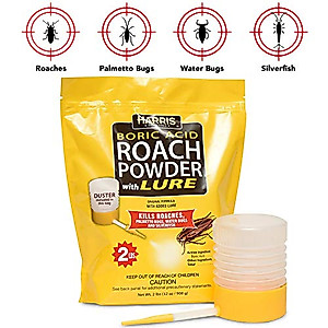 Harris Boric Acid Roach and Silverfish Killer Powder w/Lure, Powder Duster Included in The Bag (32oz)