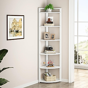 TRIBESIGNS WAY TO ORIGIN Corner Shelf, 70.9 Inch Tall Corner Bookshelf, 6 Tier Ladder Shelf with Metal Frames Multifunctional Modern Bookcase for Living Room, Home Office, Kitchen, Small Space (White)