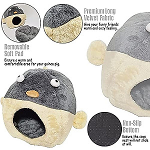 PINVNBY Guinea Pigs Cave Bed Cute Habitat Warm Small Animal Hideout Cave Fleece Cage Nest Accessories Removable Washable Pillow Mat for Bunny Chipmunk Hamster Hedgehog
