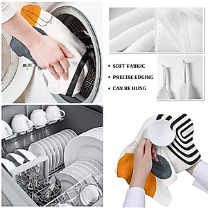 2 PCS Middle Boho Century Kitchen Towels 18"x28" Absorbent Cleaning Cloths for Drying Dish,Reusable Rags Soft Terry Hand Tower Modern Geometric Leaves Abstract Art Washable Dishes Towel Dishcloths