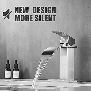 Ryuwanku Bathroom Faucet Brushed Nickel Modern Waterfall Bathroom Sink Faucet with Single Handle Suitable for 1 or 3 Holes,Supply Deck Plate and Hose