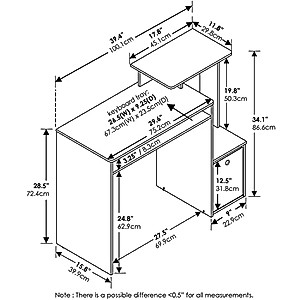 Furinno Econ Multipurpose Home Office Computer Writing Desk, White/Black