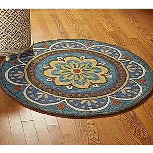 Trade AM Dazzle Round Floral Area Rug, 6 by 6-Feet, Blue