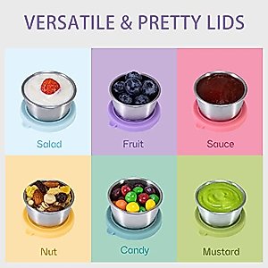 Salad Dressing Container To Go, 6x1.6oz Dressing Sauce Containers for Lunch Box, Stainless Steel Small Condiment Containers with Lids, Reusable Dip Sauce Cups with Lids, Leakproof Condiment Cups