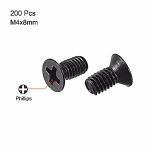 uxcell M4 x 8mm Phillips Screw Fastener Black for Laptop PC TV Fan Switch 200pcs