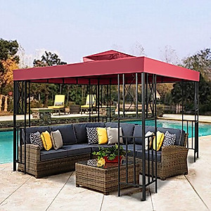 Flexzion 8x8 Gazebo Canopy Replacement Top Waterproof Cover - Outdoor Gazebo Canopy Cover - Double Tier UV30 Cover for Canopies, Garden, Patio, Yard Tent (Red)