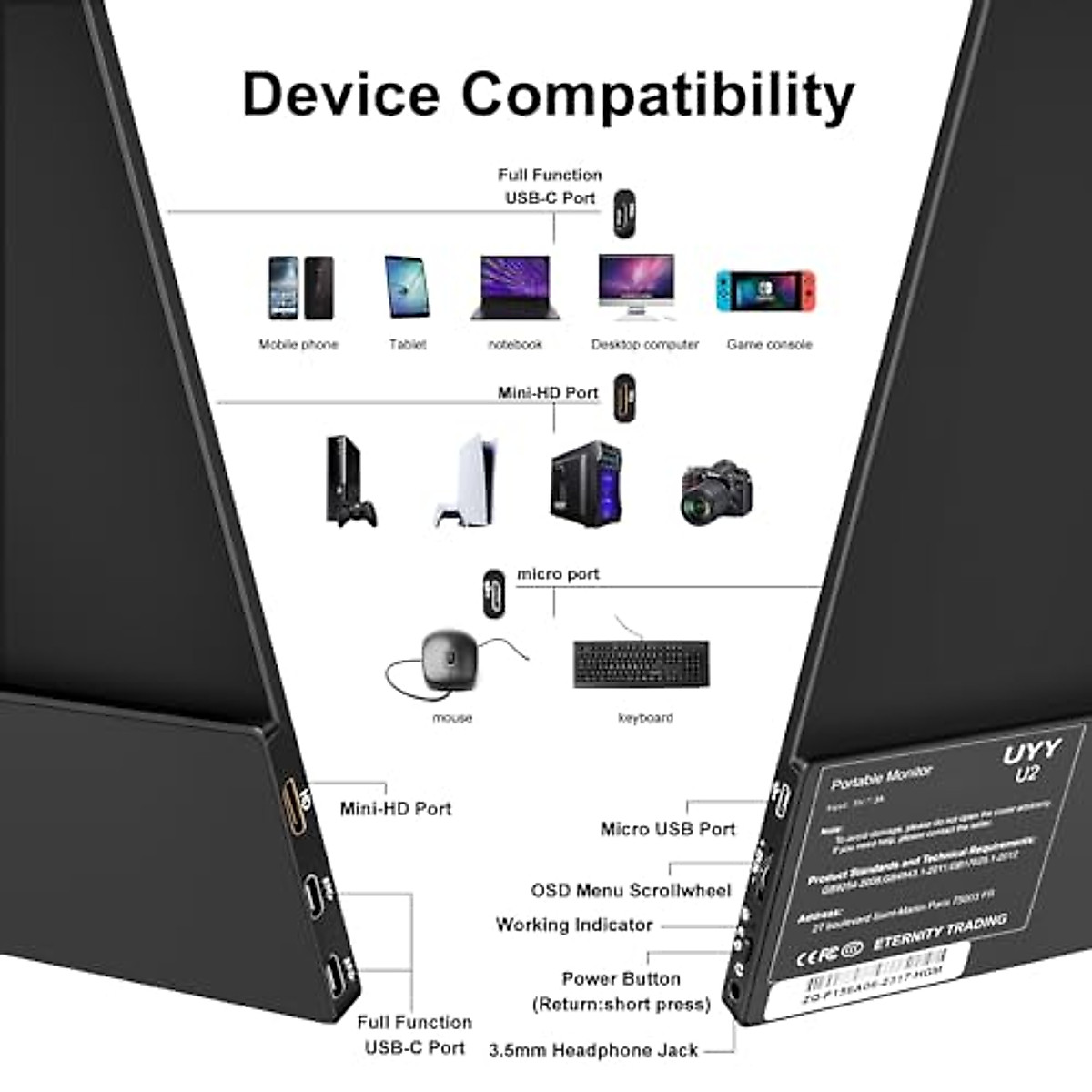 Newest Portable Monitor 16.1" 1920 FHD 2024 HDR 178° PC Screen,Second External Gaming Monitor FreeSync IPS USB-C HDMI Dual Speakers Smart Cover for | Laptop | PC | Phone | Mac | PS4/5 Switch
