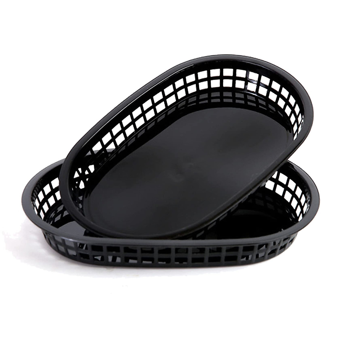 LyyGuanYoo 40 Pack Fast Food Baskets, Reusable Deli Fast Food Storage Baskets, 10.5 x 7 Inch Black Plastic Baskets, Food Service Tray Holder Set for Fruit, Hot Dogs, Burgers, Fries, Snacks,Picnic