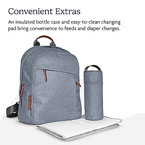 UPPAbaby Changing Backpack/Multiple Storage Compartments/Stroller Strap Attachment/Bottle Insulator and Changing Pad Included/Greyson (Charcoal Mélange/Saddle Leather)