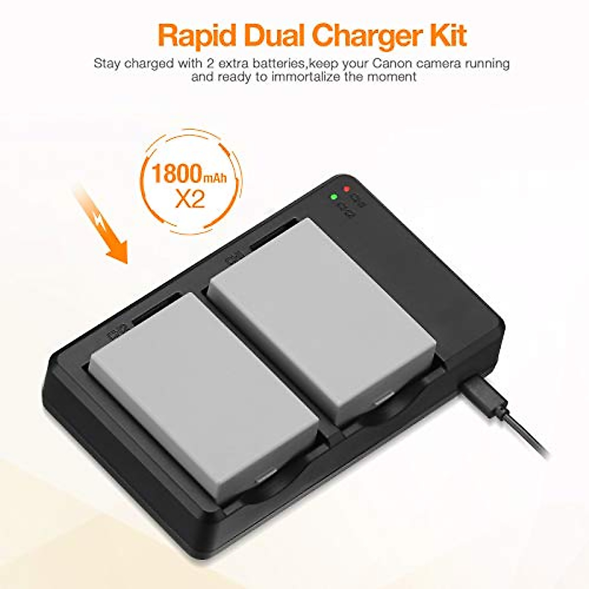 Powerextra 2 Pack Replacement Canon LP-E8 Battery with Dual Channel Charger Compatible with Canon EOS Rebel T3i, T4i, T5i, T2i, 550D, 600D, 650D, 700D, Kiss Digital X4, X5, X6i, X7i Camera