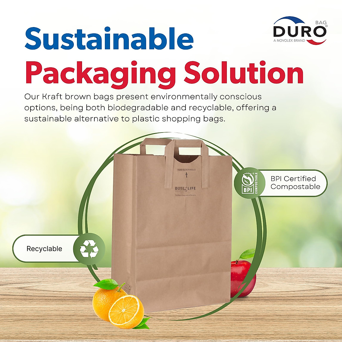Duro 70# Large Brown Paper Bags with Handles Bulk 50 Count, 12 x 7 x 17 Inches, Blank Brown Grocery Bags with Handles, Paper Sacks for Recycling